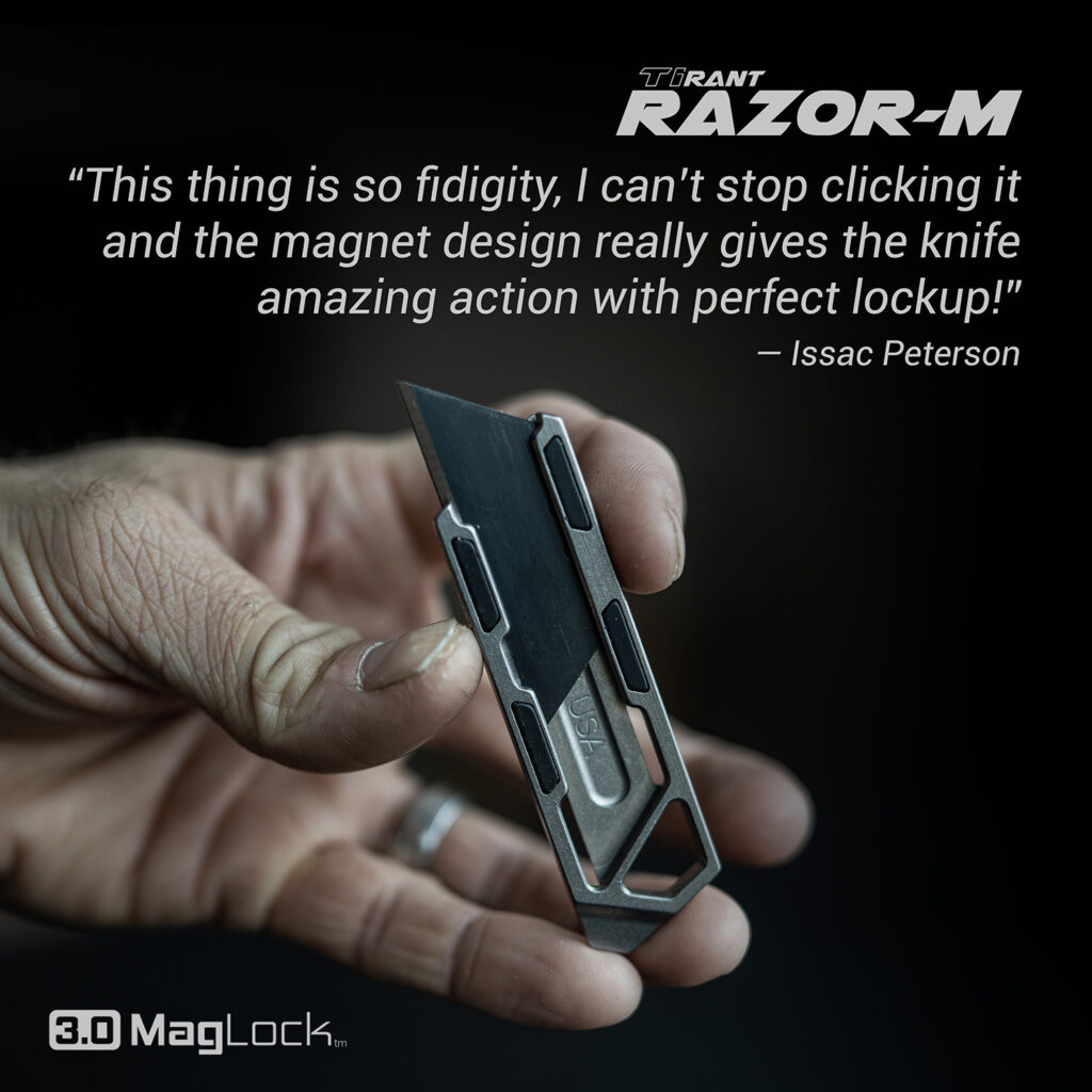 TiRant RAZOR-M 3.0 MagLock Utility Knife (Stonewashed 6AL-4V Titanium ...