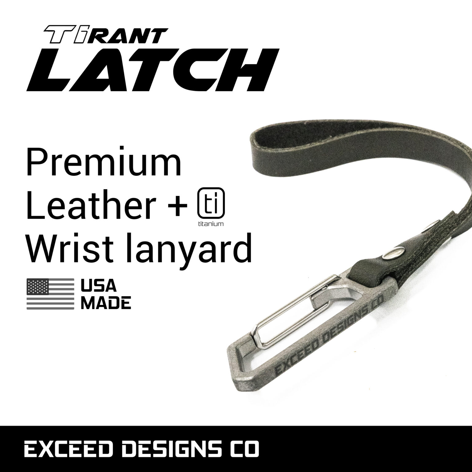Ash-Black TiRant LATCH 6″ Mini Leather Wrist Lanyard W/Titanium ...