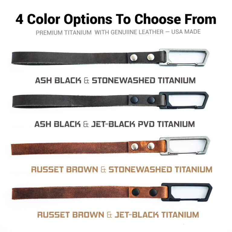 Ash-Black TiRant LATCH 6″ Mini Leather Wrist Lanyard W/Titanium ...