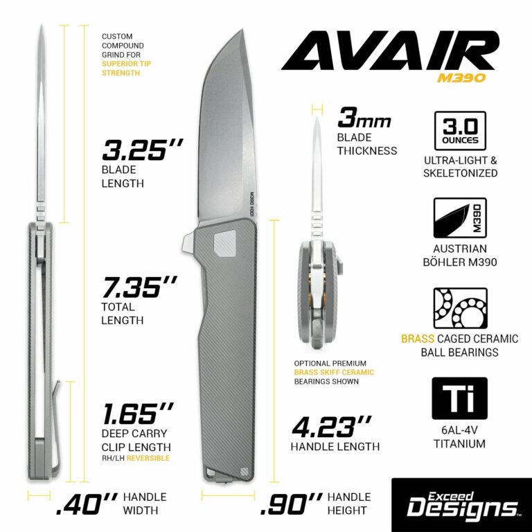 AVAIR M390 Framelock Folding Knife (Blasted 6AL-4V Titanium) – Exceed ...