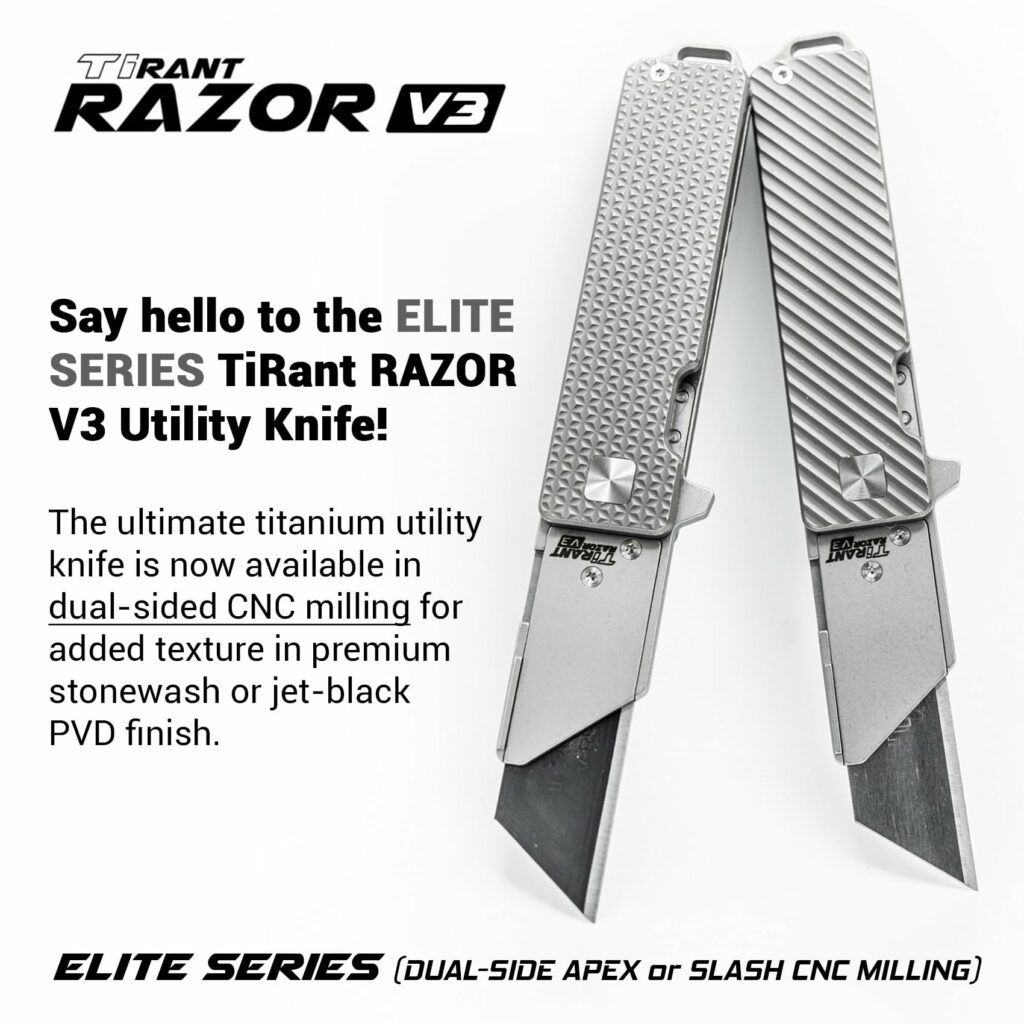 TiRant RAZOR V3 Utility Knife (Stonewashed 6AL-4V Titanium) Dual APEX ...