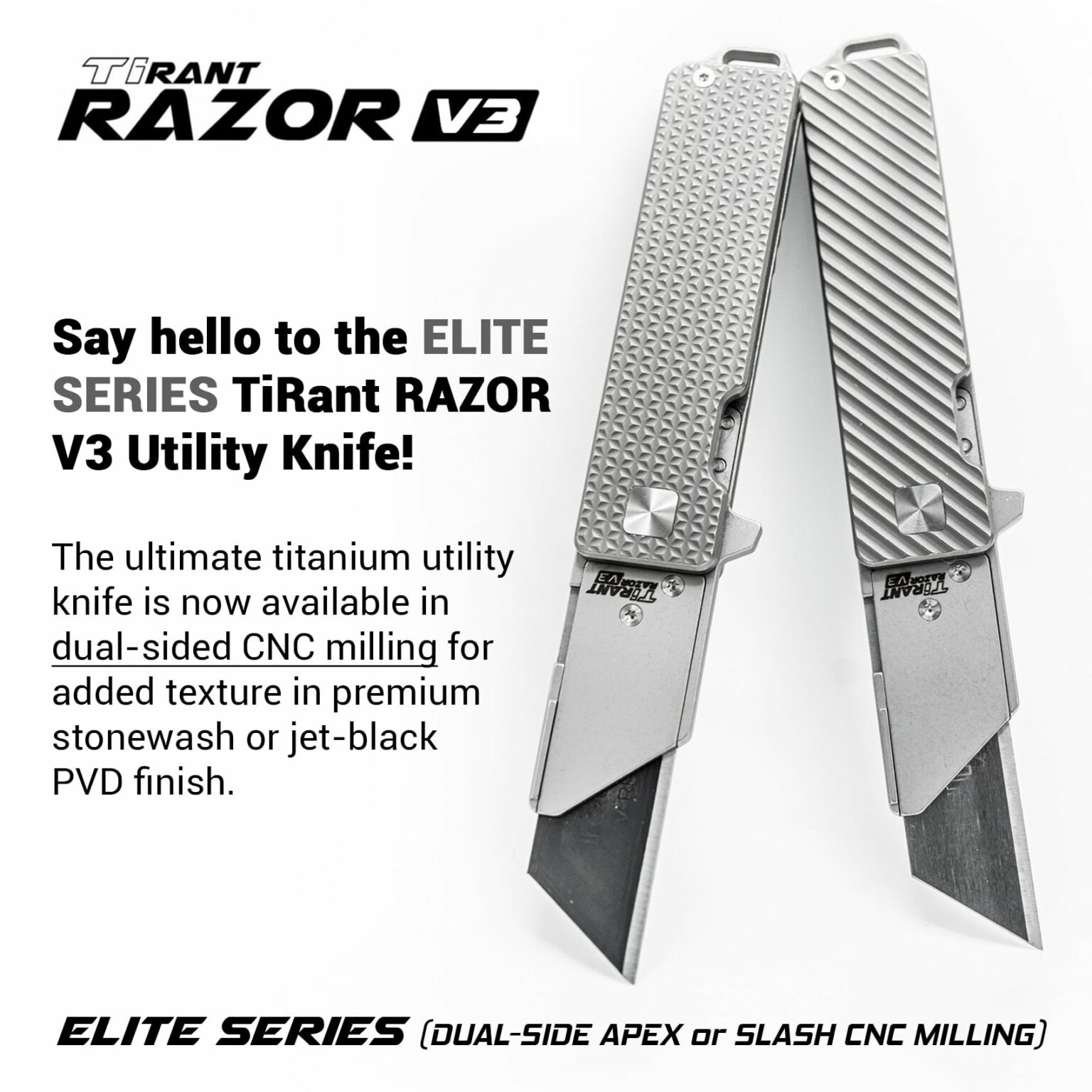 TiRant® RAZOR V3 Utility Knife (Stonewashed 6AL-4V Titanium) Dual SLASH ...