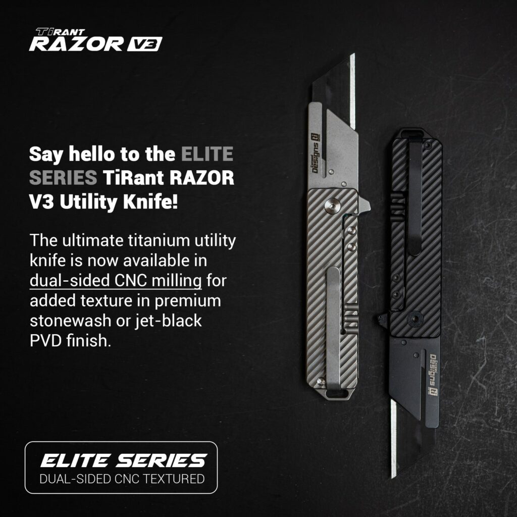 TiRant® RAZOR V3 Utility Knife (Stonewashed 6AL-4V Titanium) Dual SLASH ...