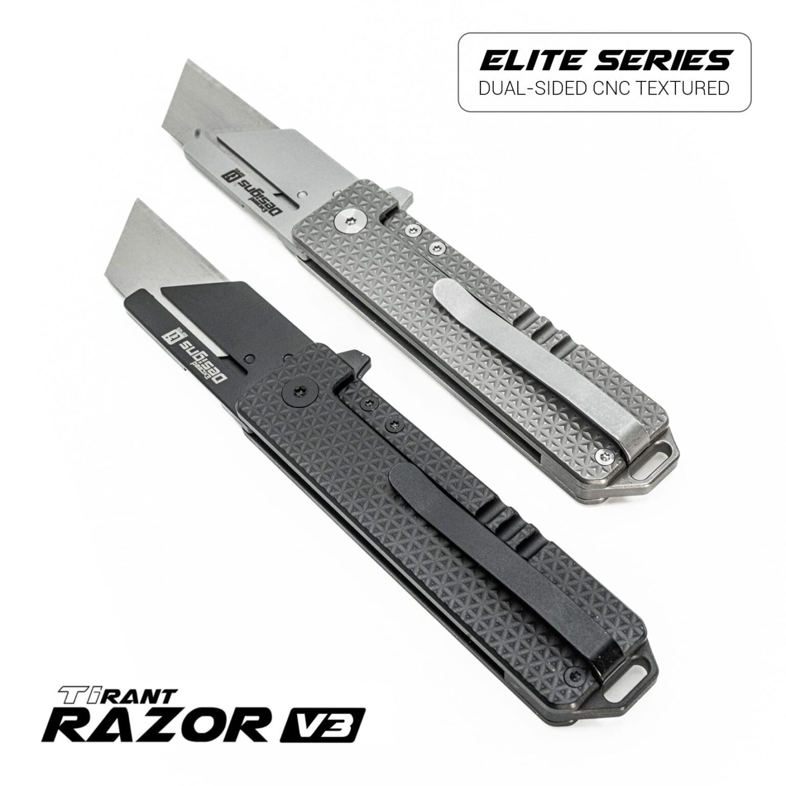 TiRant RAZOR V3 Utility Knife (Stonewashed 6AL-4V Titanium) Dual APEX ...