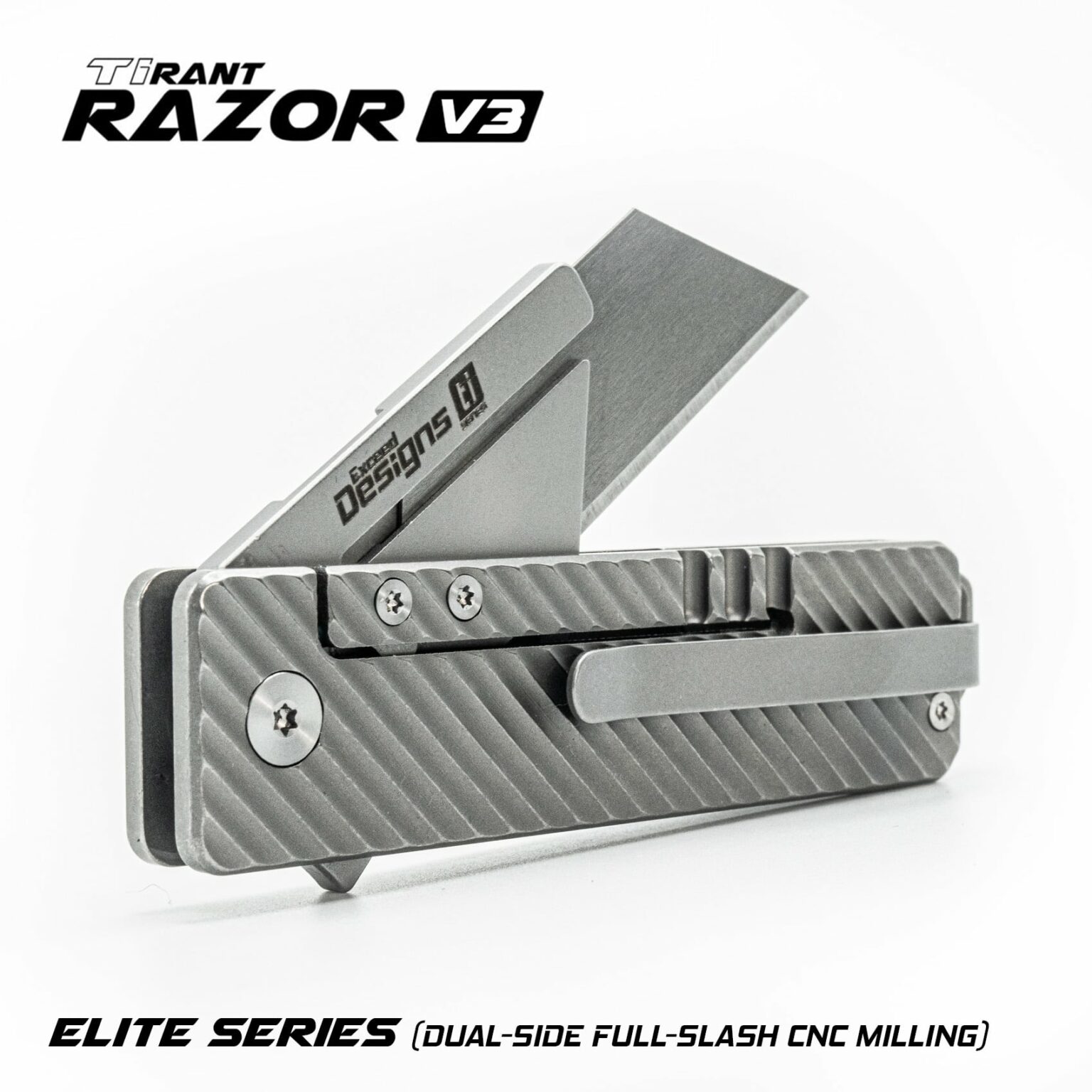 TiRant® RAZOR V3 Utility Knife (Stonewashed 6AL-4V Titanium) Dual SLASH ...