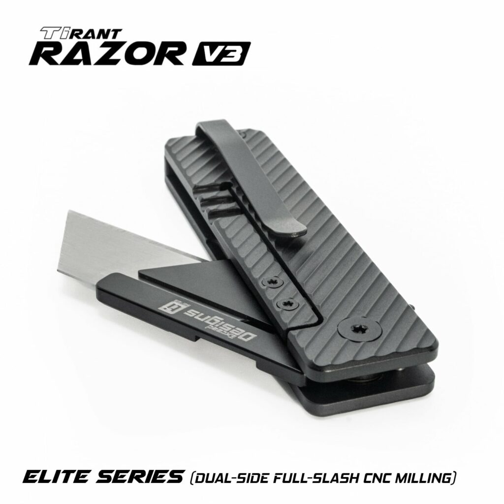 TiRant RAZOR V3 Utility Knife (Jet-Black 6AL-4V Titanium) Dual SLASH ...