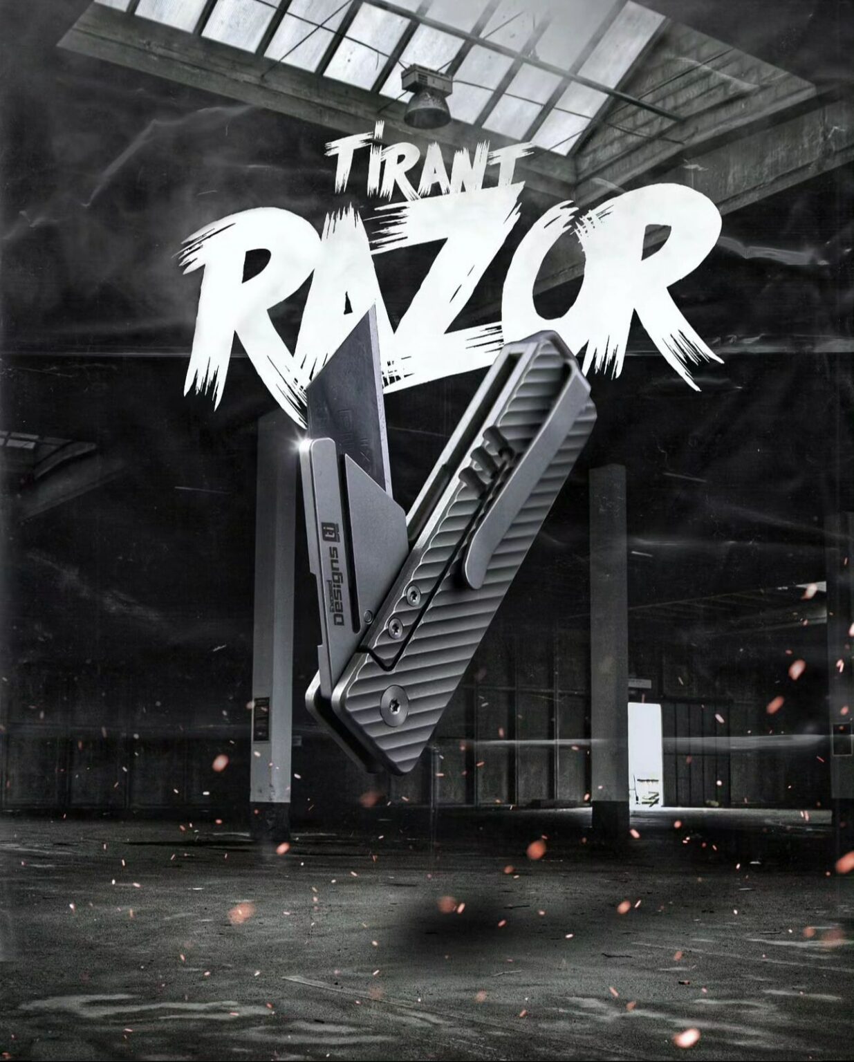 TiRant® RAZOR V3 Utility Knife (Stonewashed 6AL-4V Titanium) Dual SLASH ...