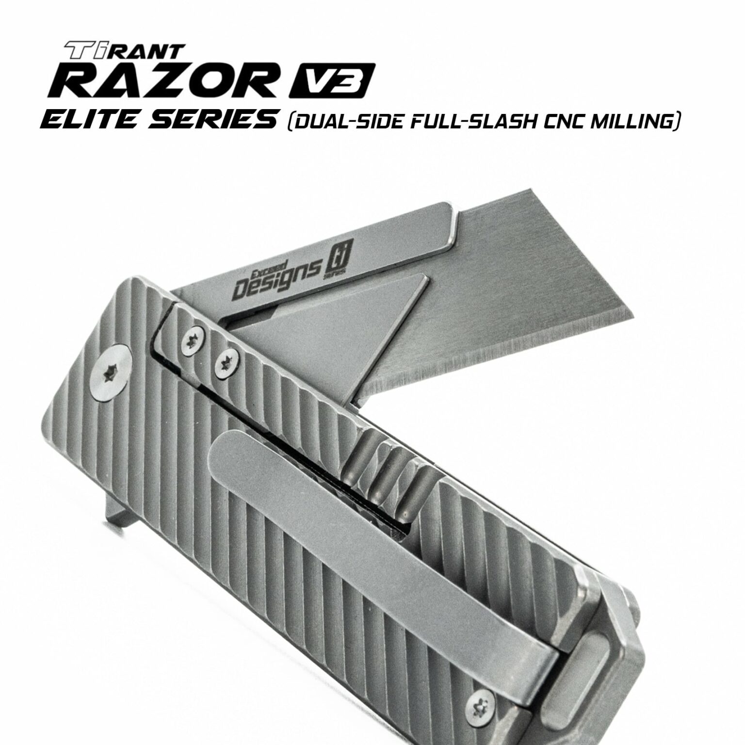 TiRant RAZOR V3 Utility Knife (Jet-Black 6AL-4V Titanium) Dual SLASH ...