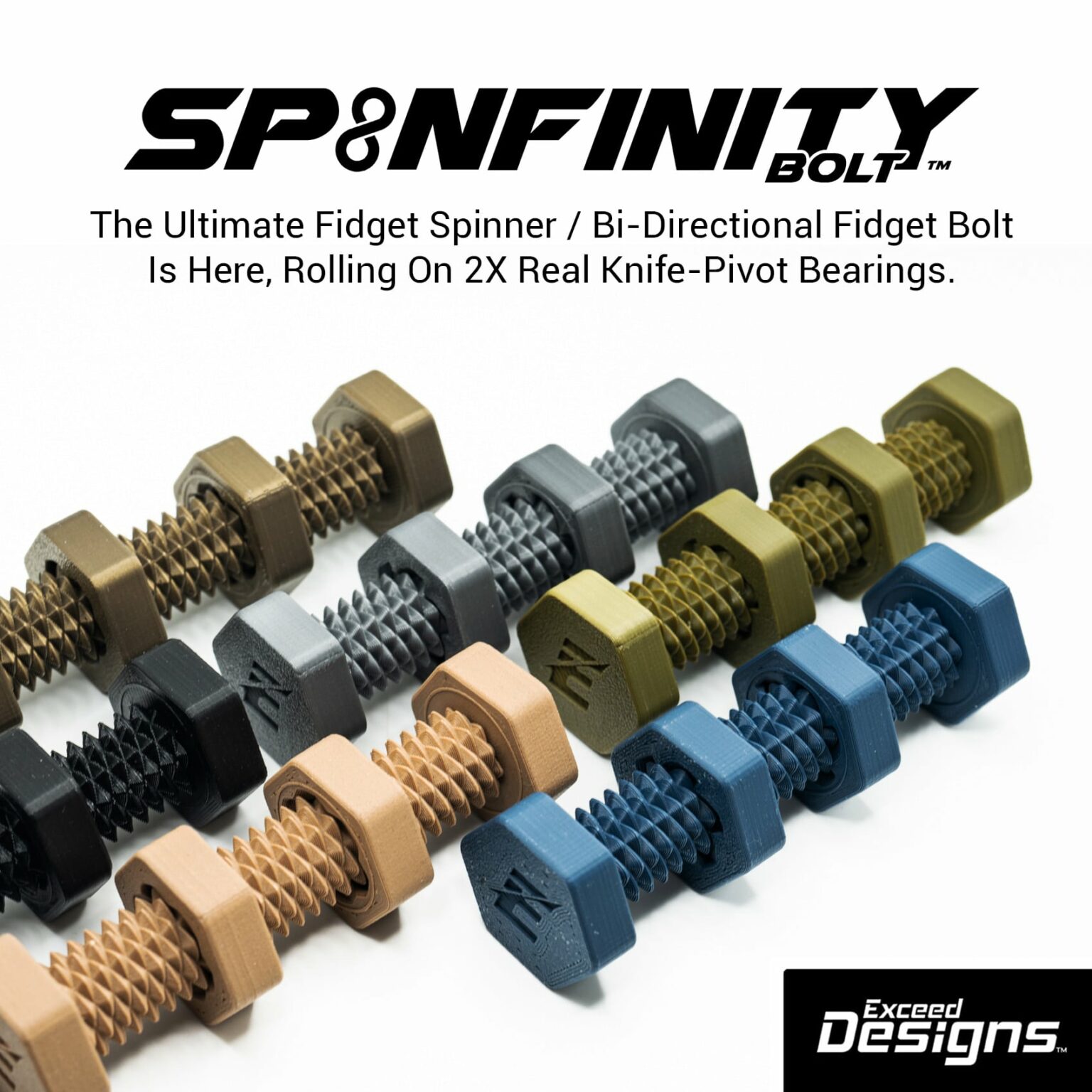SPINFINITY BOLT Bi-Directional Fidget Bolt Spinner (Desert Tan) W/Knife ...