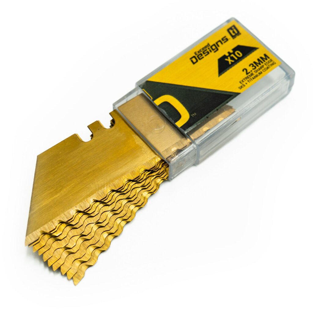Cascadia Topo 12-Point GOLD SERRATED Razor Blades (Premium TITANIUM Coated SK5 Utility Knife ...